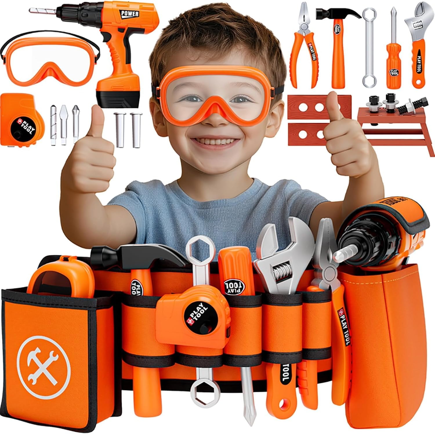 Kids Tool Set with Kids Tool Belt & Toy Drill, Toddler Tool Set for ...