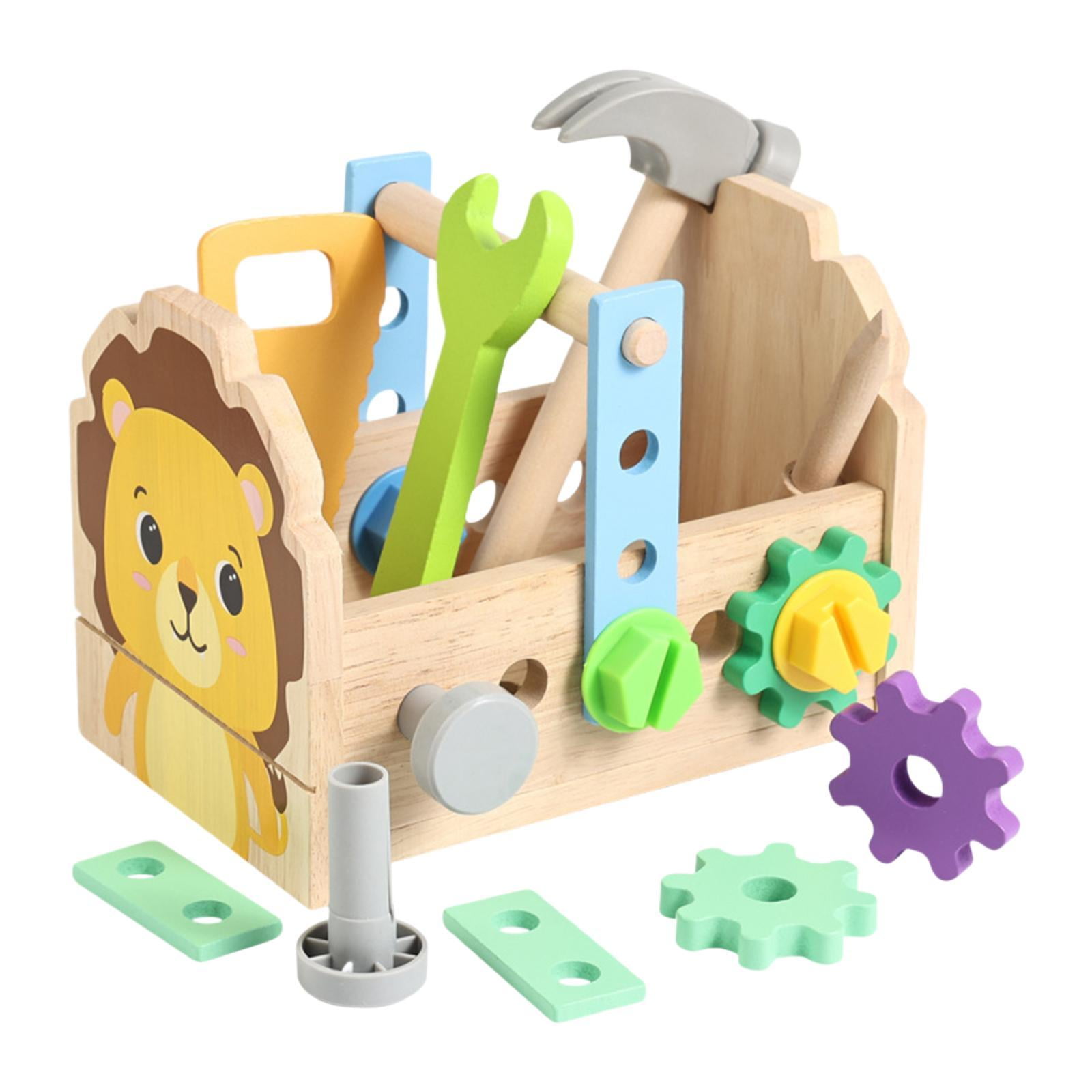 Kids Tool Set Wooden Pretend Play Toy Box Early Learning Fine Motor ...