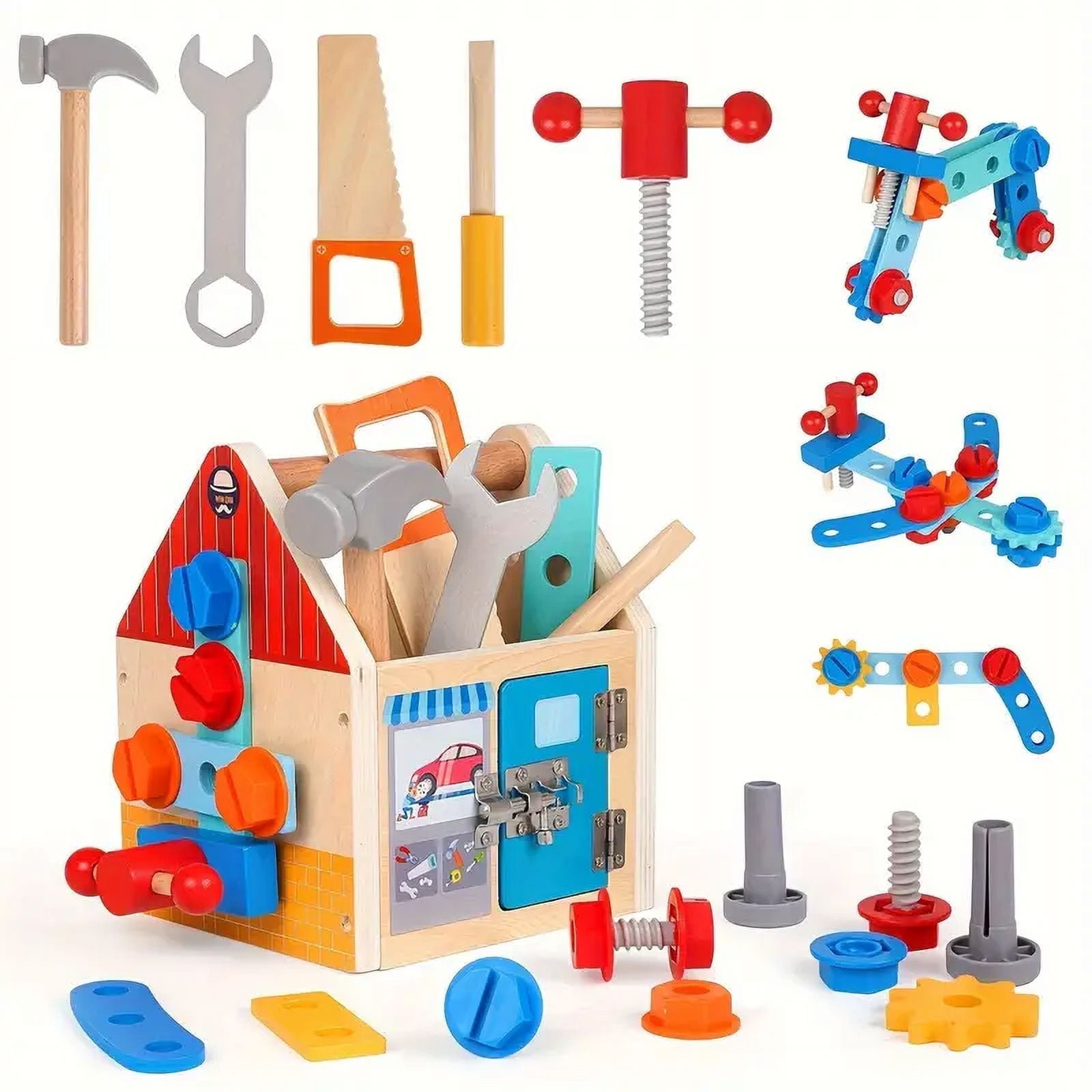 Kids' Toolset with Tool Belt, Toddler Wooden Toolset Pretend Play tools, Toddler Ages 2-5 ...