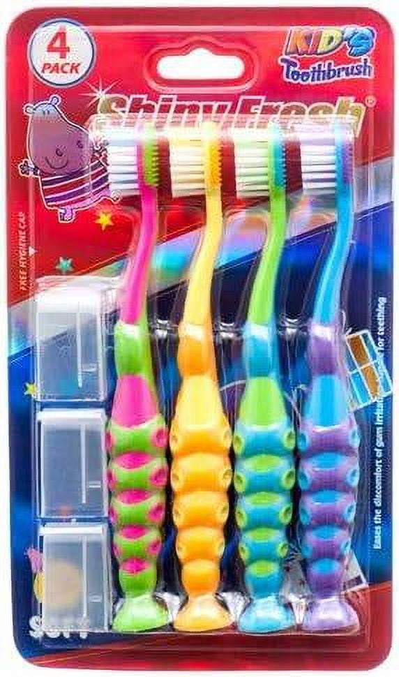 Shiny Fresh Kids Toothbrush Set 4 Pack Soft Contoured Bristles Child ...