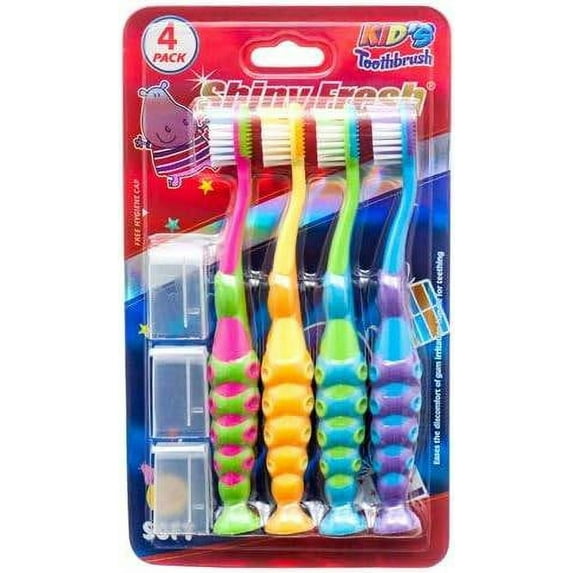 Shiny Fresh Kids Toothbrush Set 4 Pack Soft Contoured Bristles Child ...