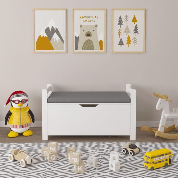 Kids Toy Box Chest, White Toy Box for Boys Girls, Large Storage Cabinet ...