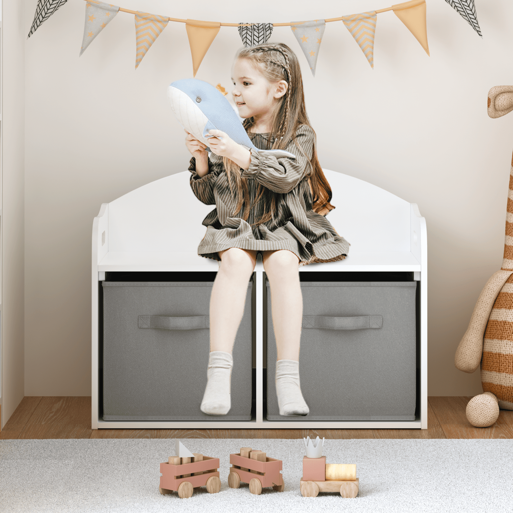 Kids Toy Box, Seizeen Toy Chest with Foldable Fabric Drawer for Boys ...