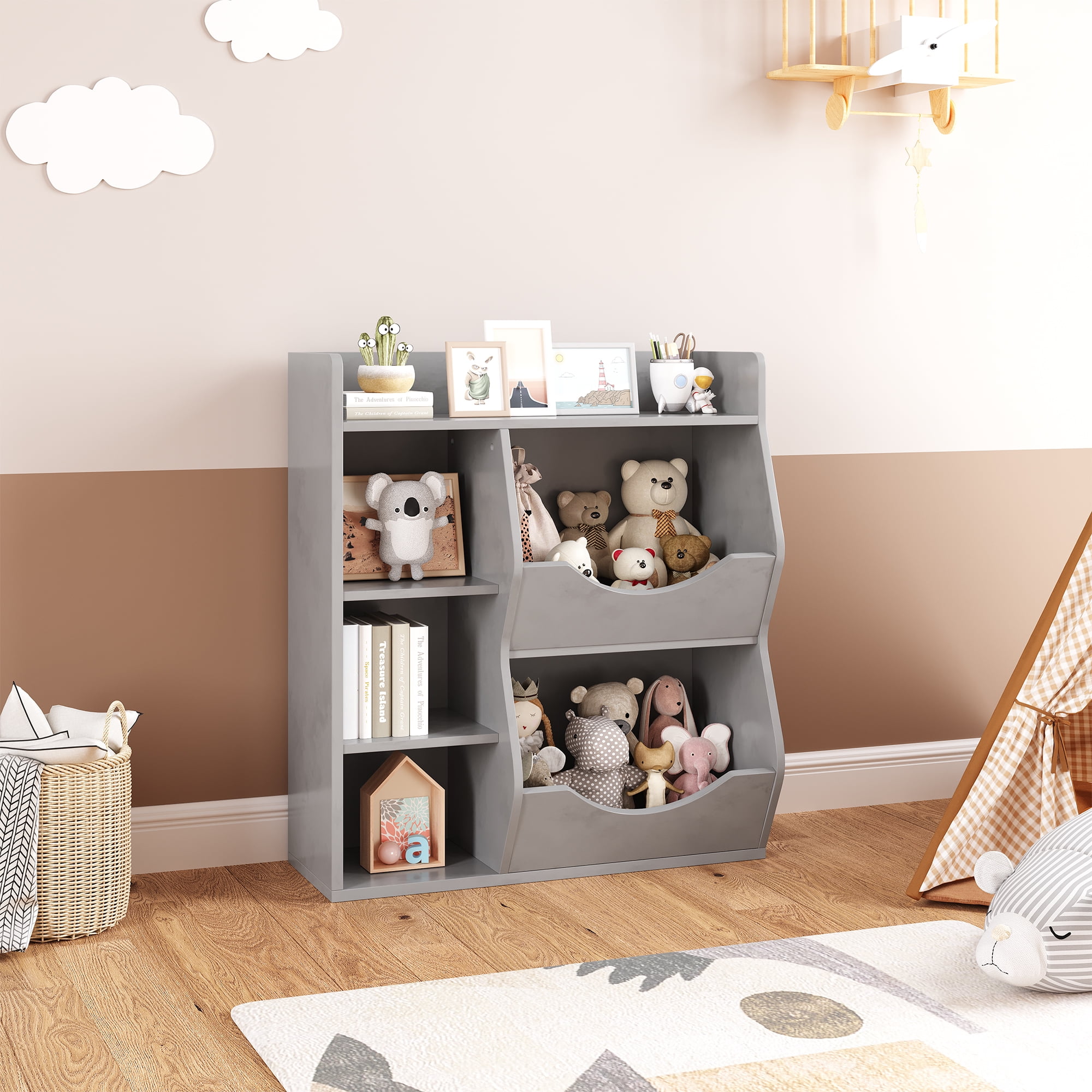 Kids Toy Organizer and Bookshelf, 3-Tier Wood Toy Storage Kids Book ...