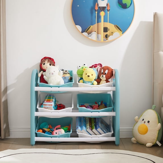 Kids Toy Organizers and Storage with 6 Removable Plastic Bins, Multi ...