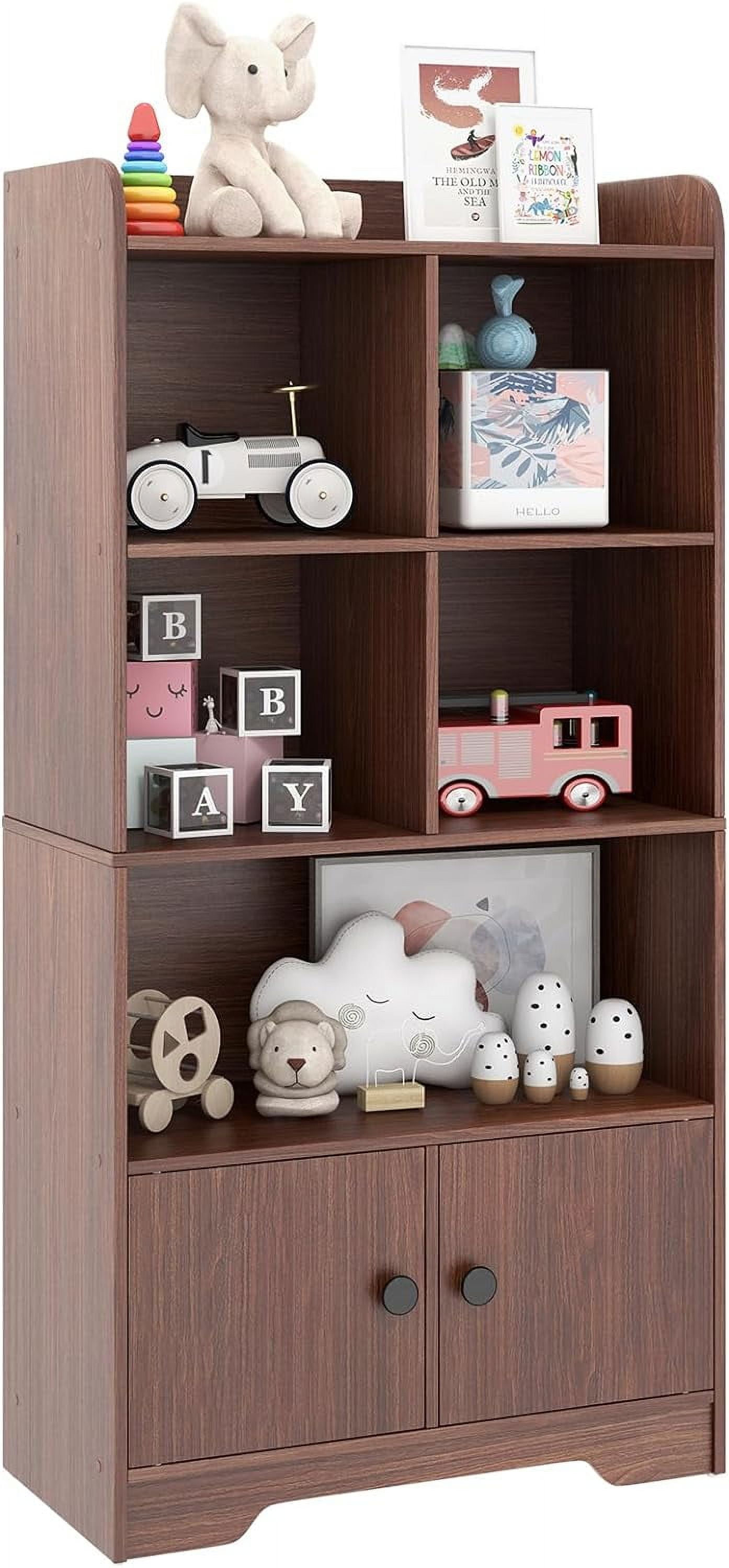 Kids Toy Storage Cabinet, 43.5" Tall Bookcase w/ 5 Open Compartments ...