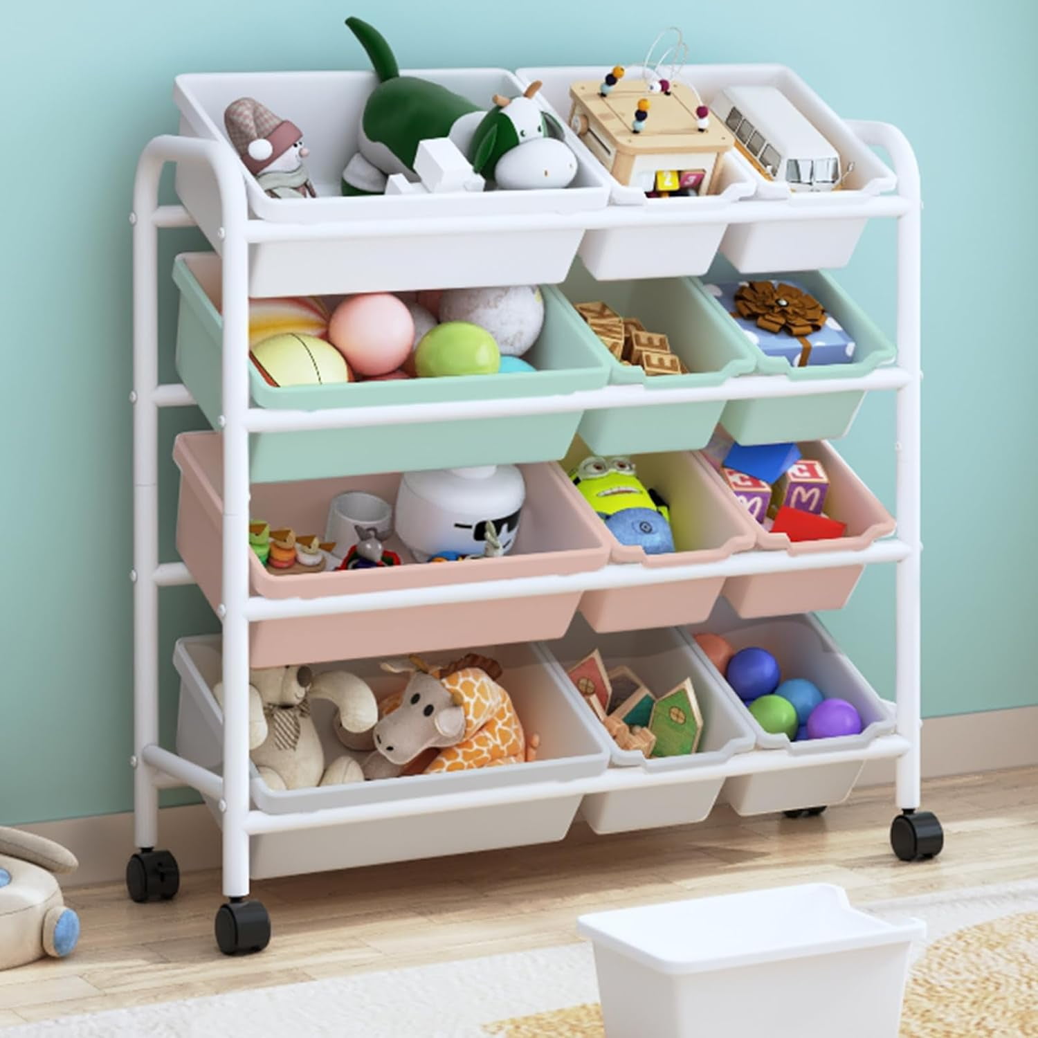 Free Shipping! Kids Toy Storage Organizer with 12 Plastic Bins, 4-Tier ...