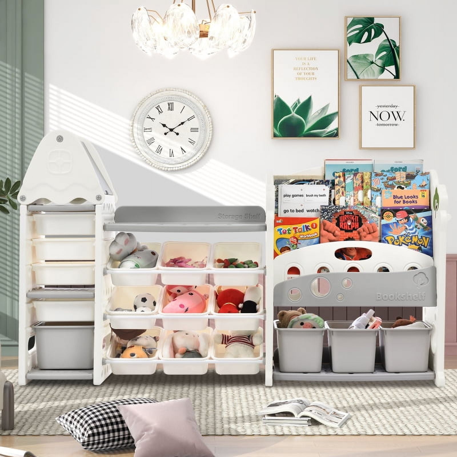 Kids Toy Storage Organizer with 14 Bins, Multi-functional Nursery ...