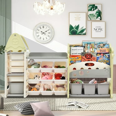 SKYSHALO Kids' Playroom Organizer Unit - Wooden Bookshelves Storage 20 ...