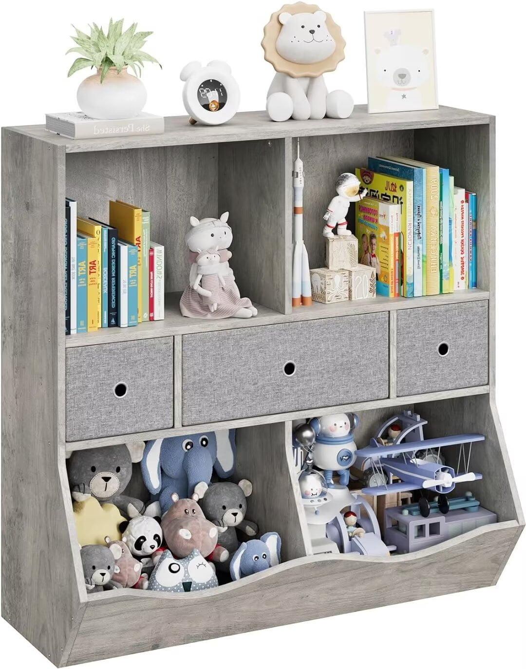 Kids Toy Storage Organizer with 3 Drawers, 3 Tier Children Bookshelf ...