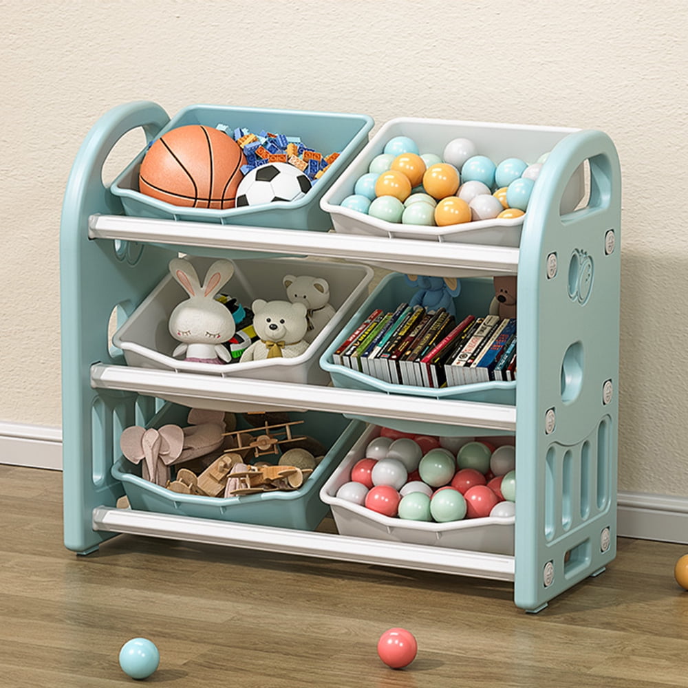 Kids Toy Storage Organizer with 6 Bins, Multi-functional Nursery ...