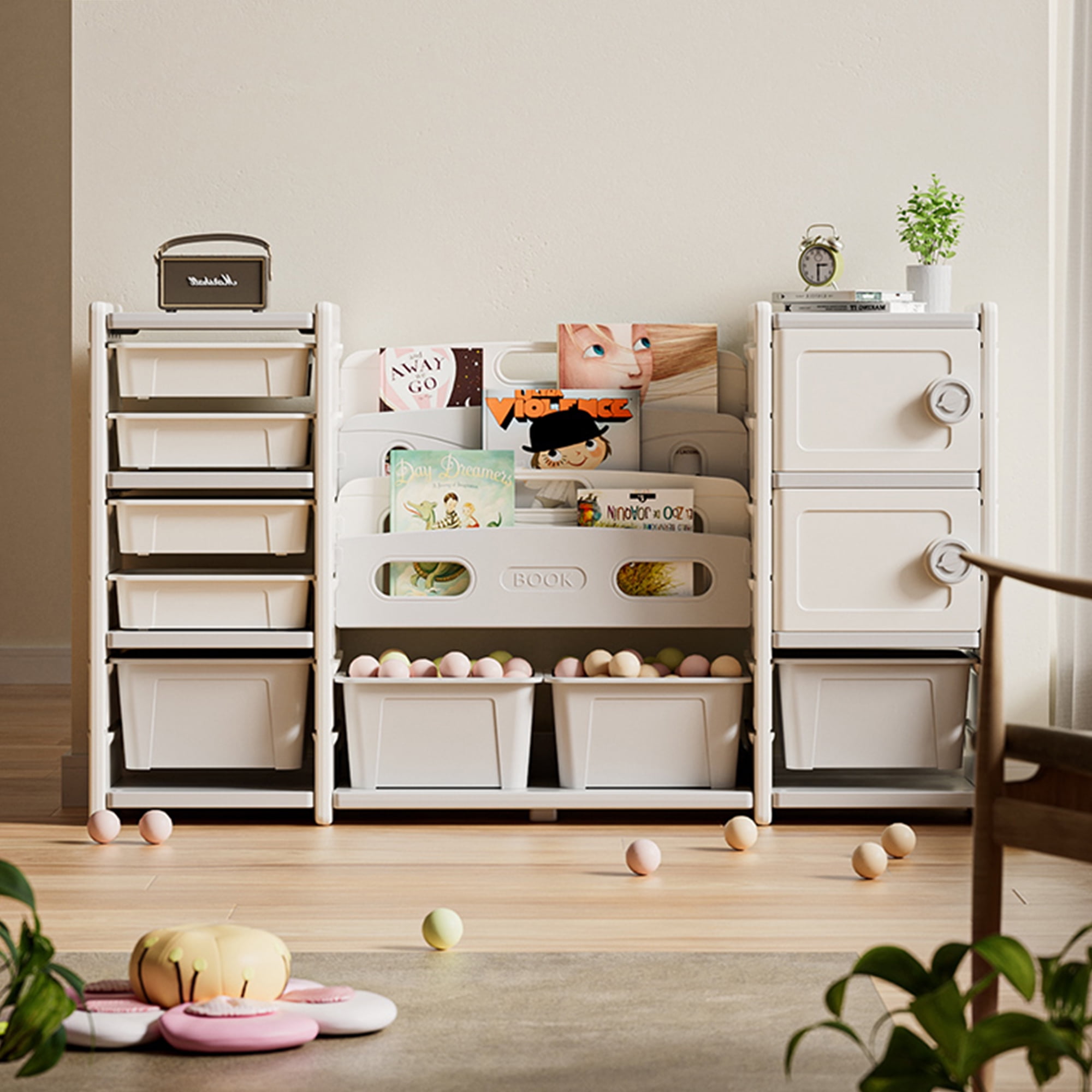 Kids Toy Storage Organizer 8 storage cabinet Removable Toy Bins, 4-Tier ...