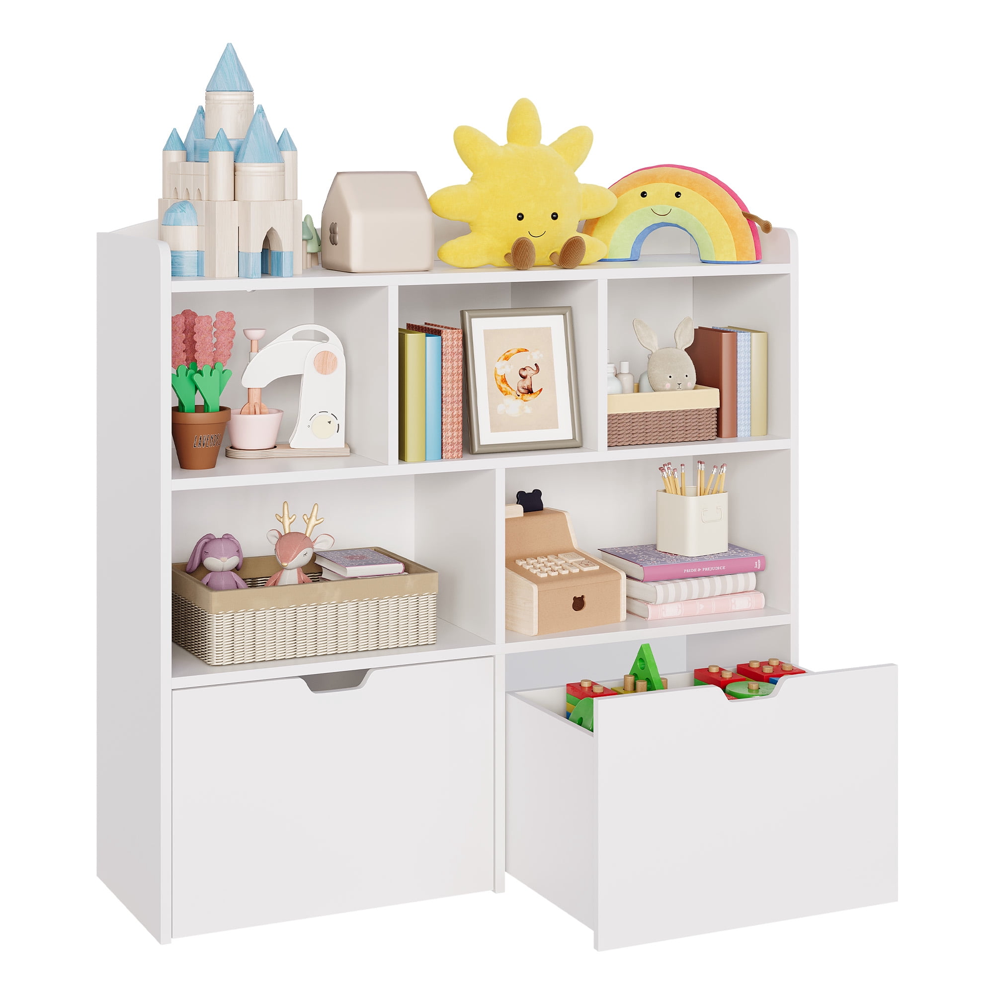 Kids Toy Storage Organizer Bookshelf with 5 Open Cubbies & Movable ...