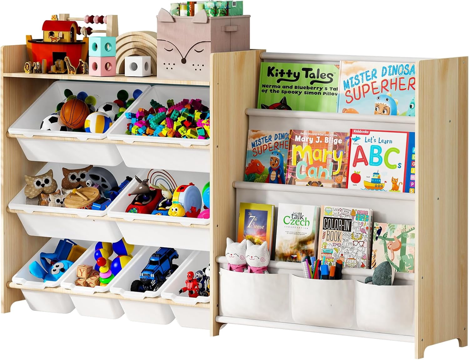 Kids Toy Storage Organizer, Toy Organizer with 4 Tier Bookshelf, Toy ...