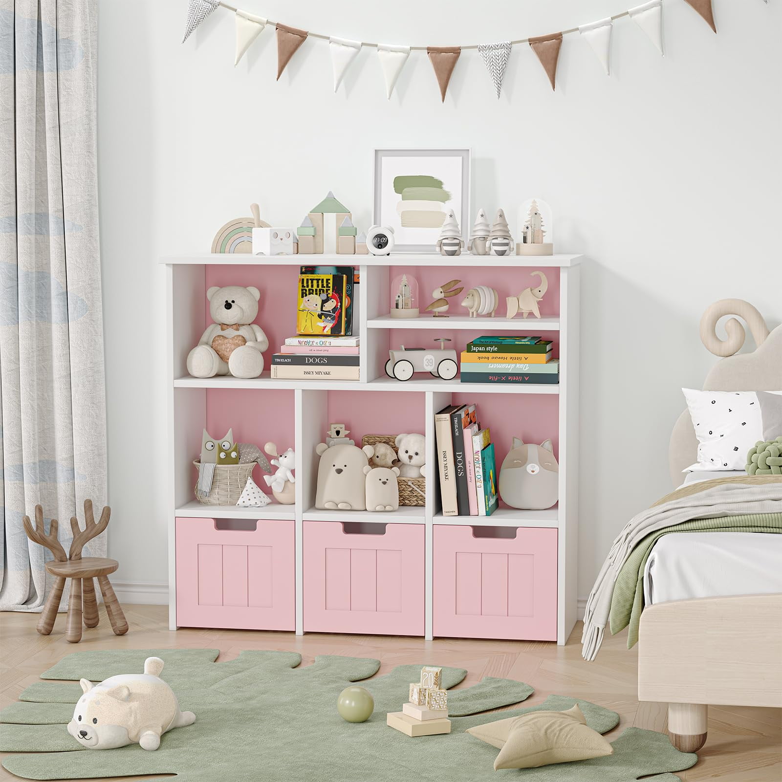 Kids Toy Storage Organizer with 3 Movable Drawers and 6 Storage Cubbies ...