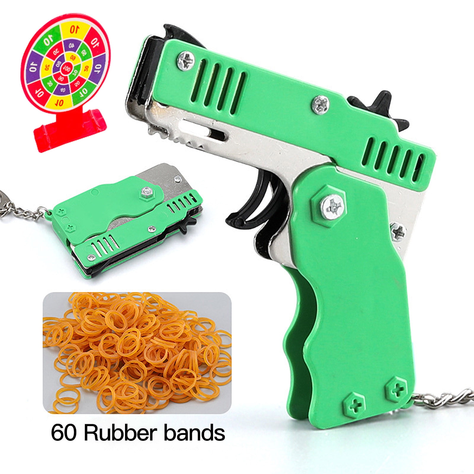 Kids Toys Cool Keychain Rubber Band Mini Metal Folding Rubber Launcher ...