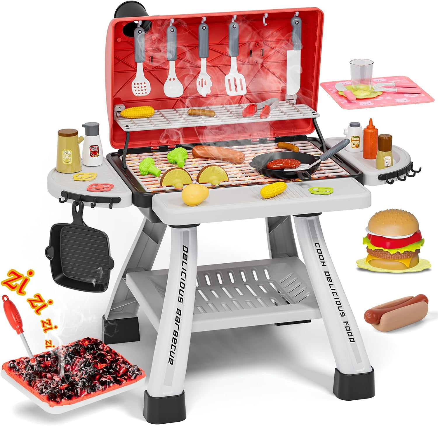 Kids Toys Kitchen Playset, BBQ Grill Playset with Smoke, Sound & Light ...