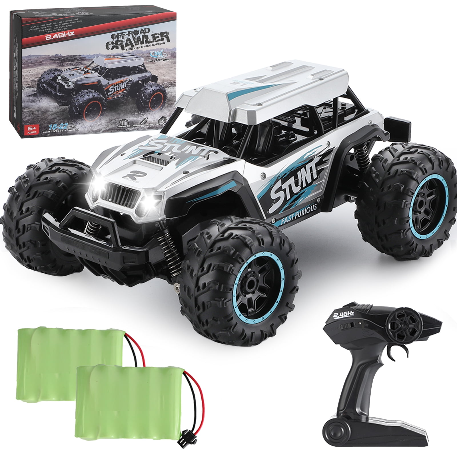 Big 1:14 RC Monster Truck Toy with Lights for Kids, 4WD Remote Control ...