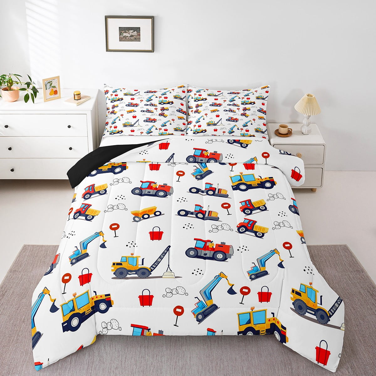 Tractor Comforter Set Queen Size,Excavator Bedding Set Teens Bedroom ...