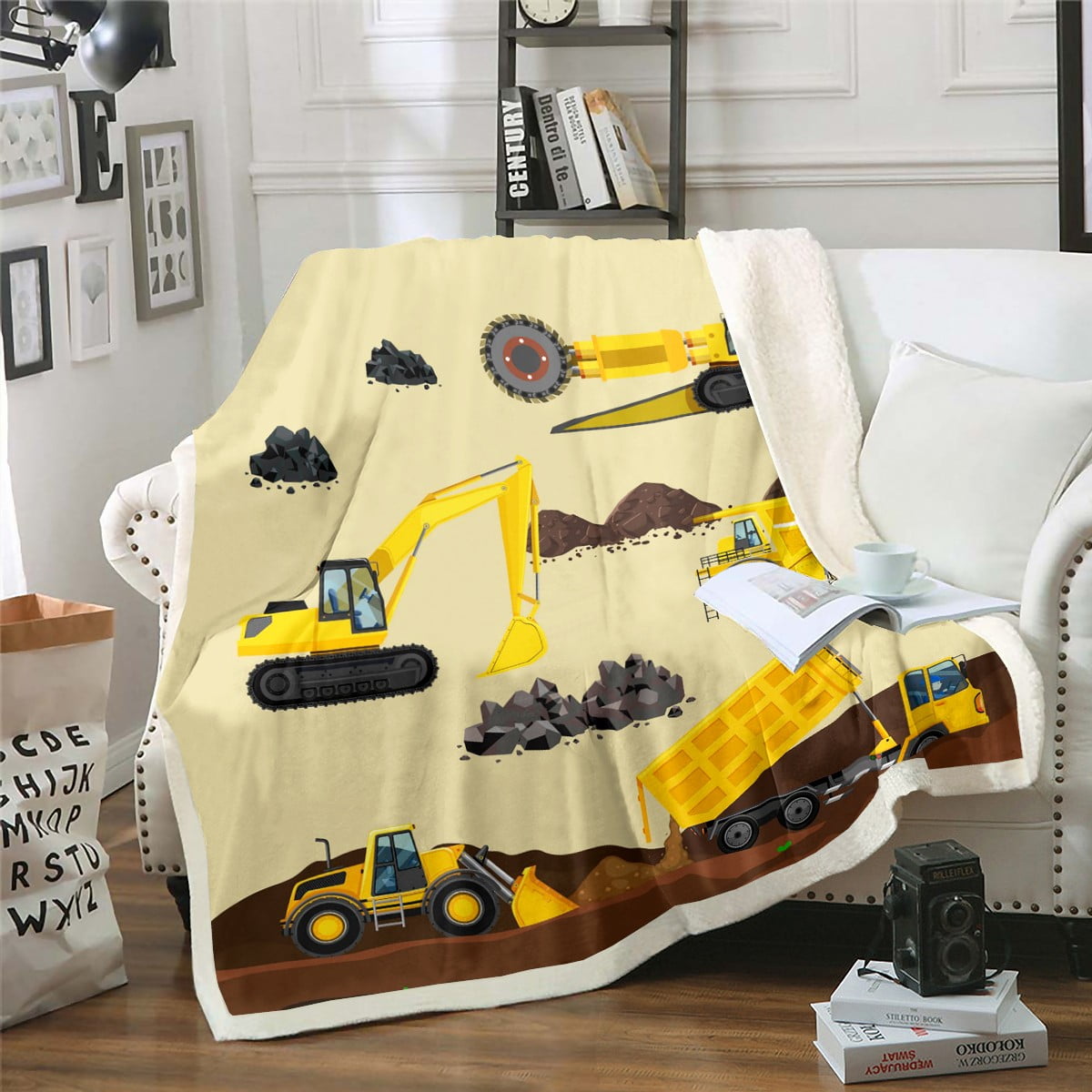 Kids Tractor Construction Truck Fuzzy Blanket for Boys Youth Teenagers ...