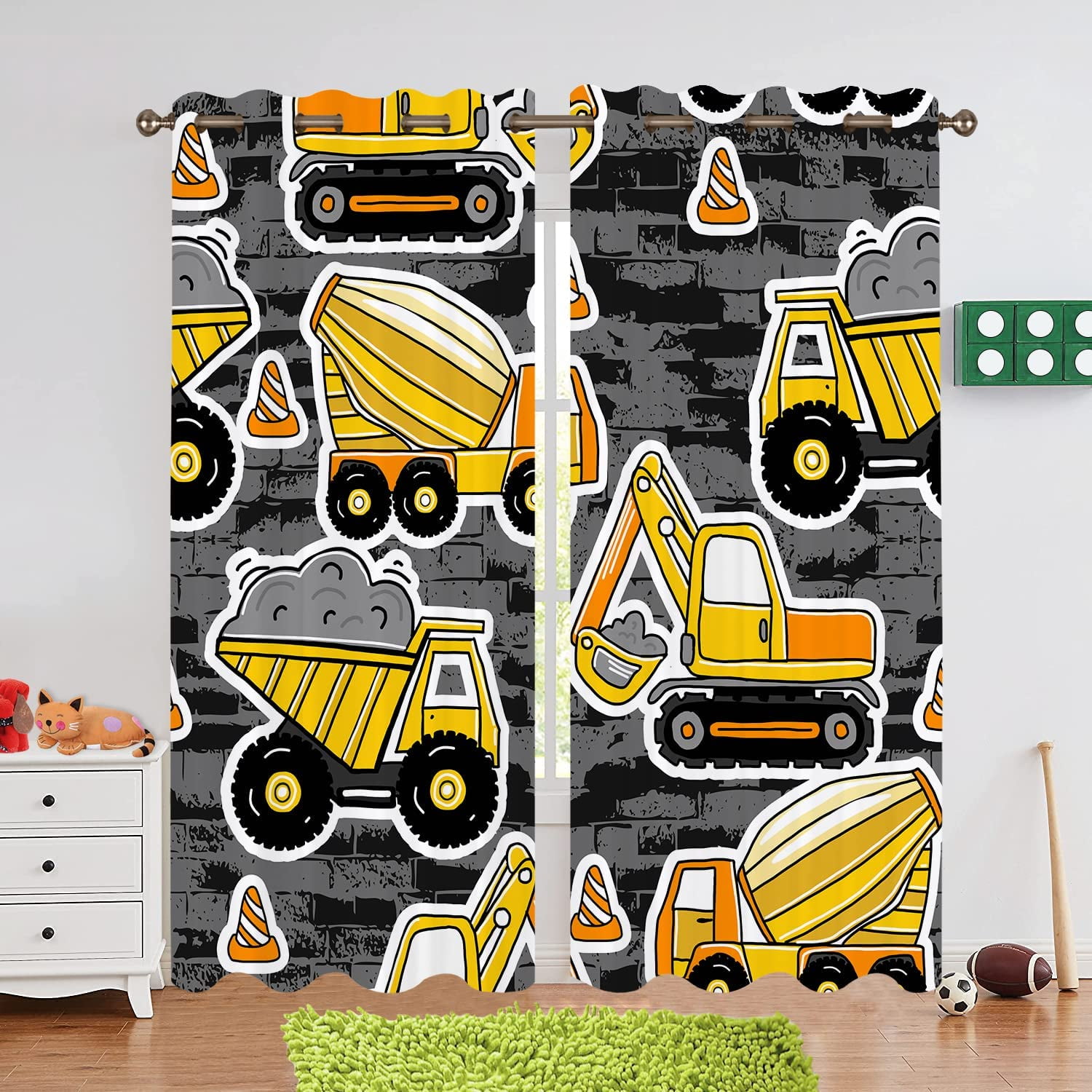 Kids Tractor Curtains, Construction Excavator Window Curtains for Boys ...