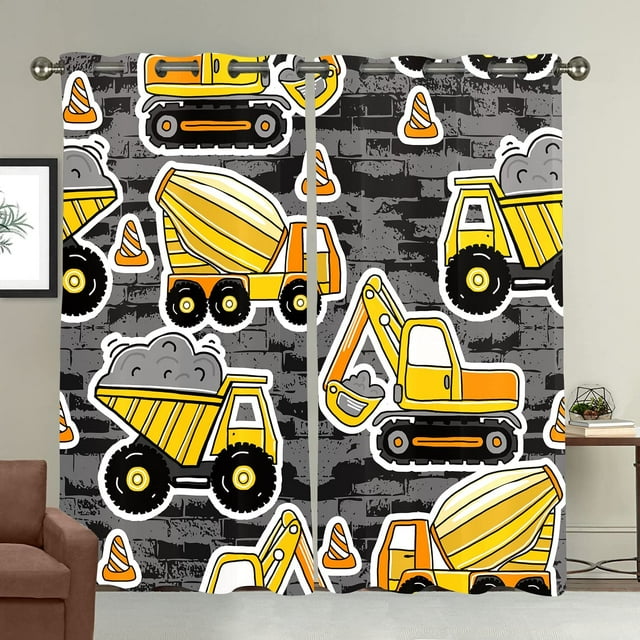 Kids Tractor Curtains, Construction Excavator Window Curtains for Boys ...