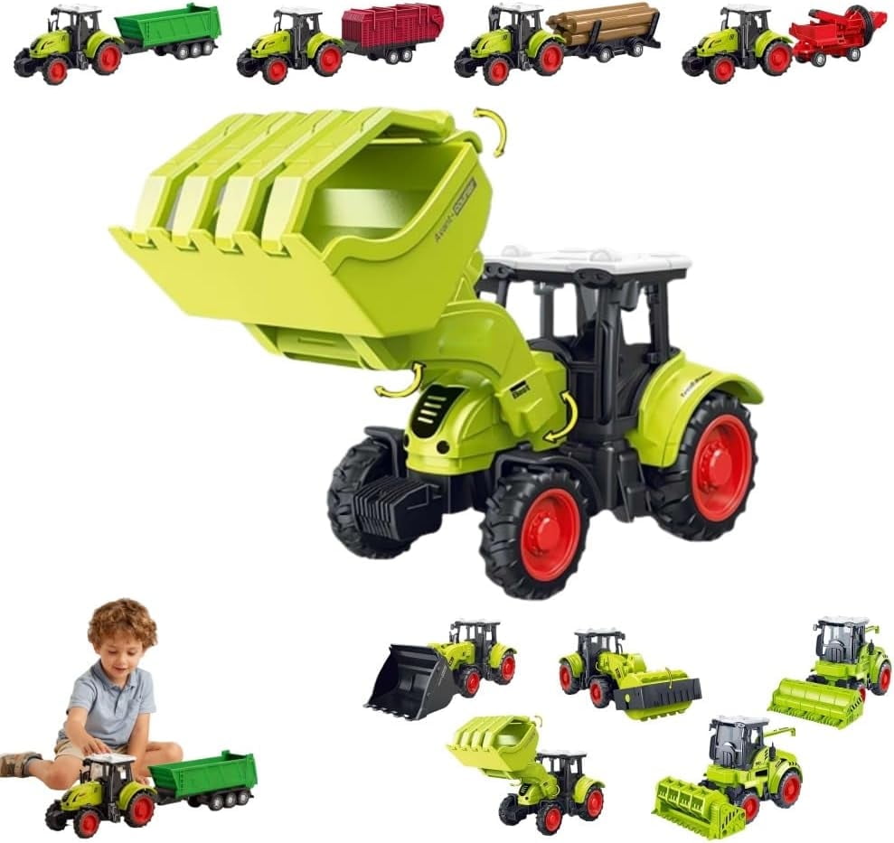 Kids Tractor Toy with Flarebox Wagon Set, 9.5" Engineering Vehicle ...