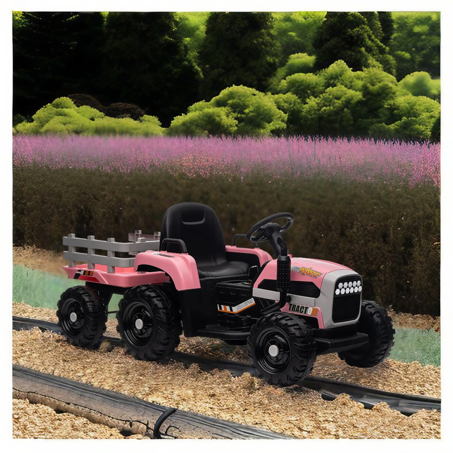 Kids Tractor Toy, Kids Ride On Electric Car Toy with Trailer, USB Port ...