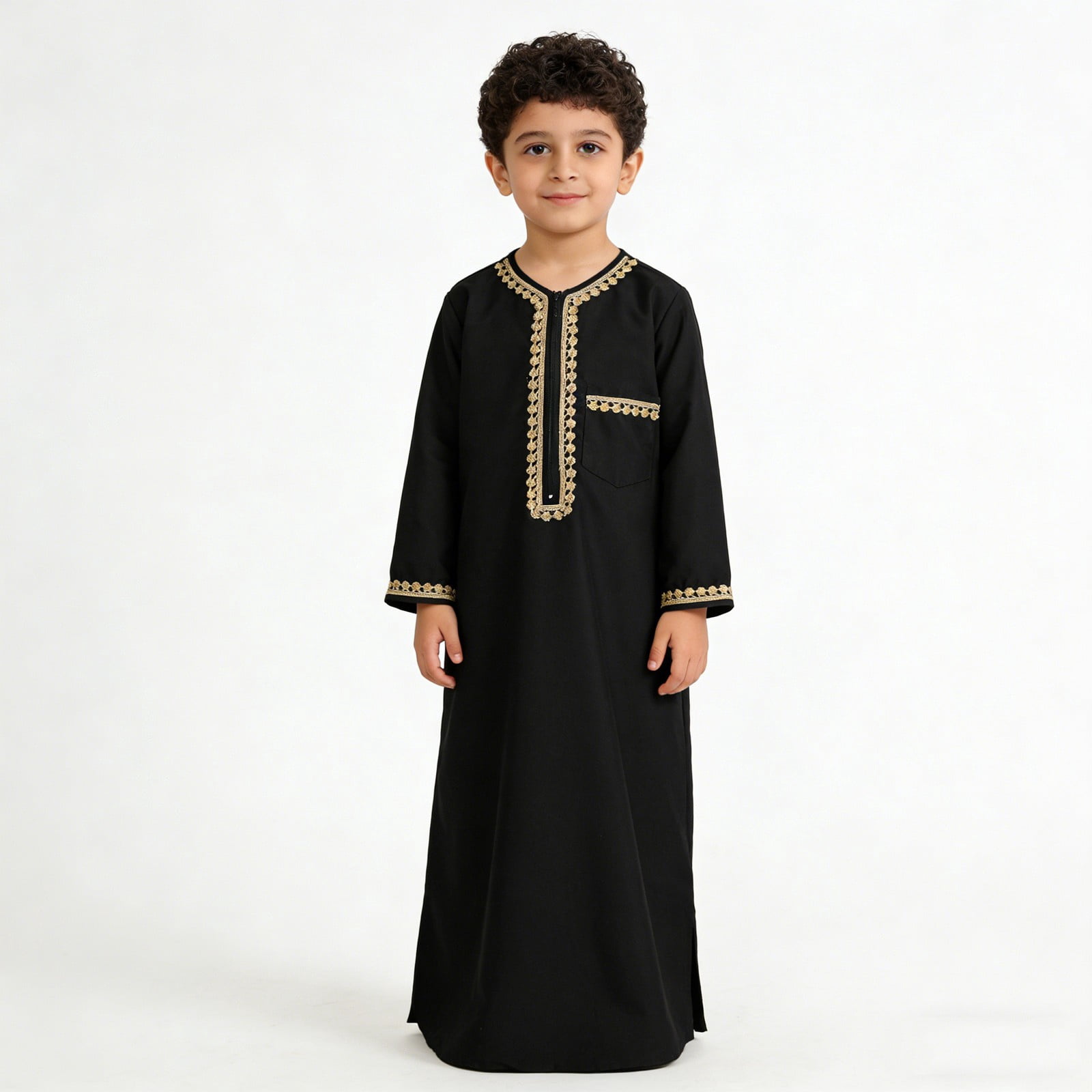 Kids Traditional Arabic Thobe Soft Breathable Boys Jubba with Front ...