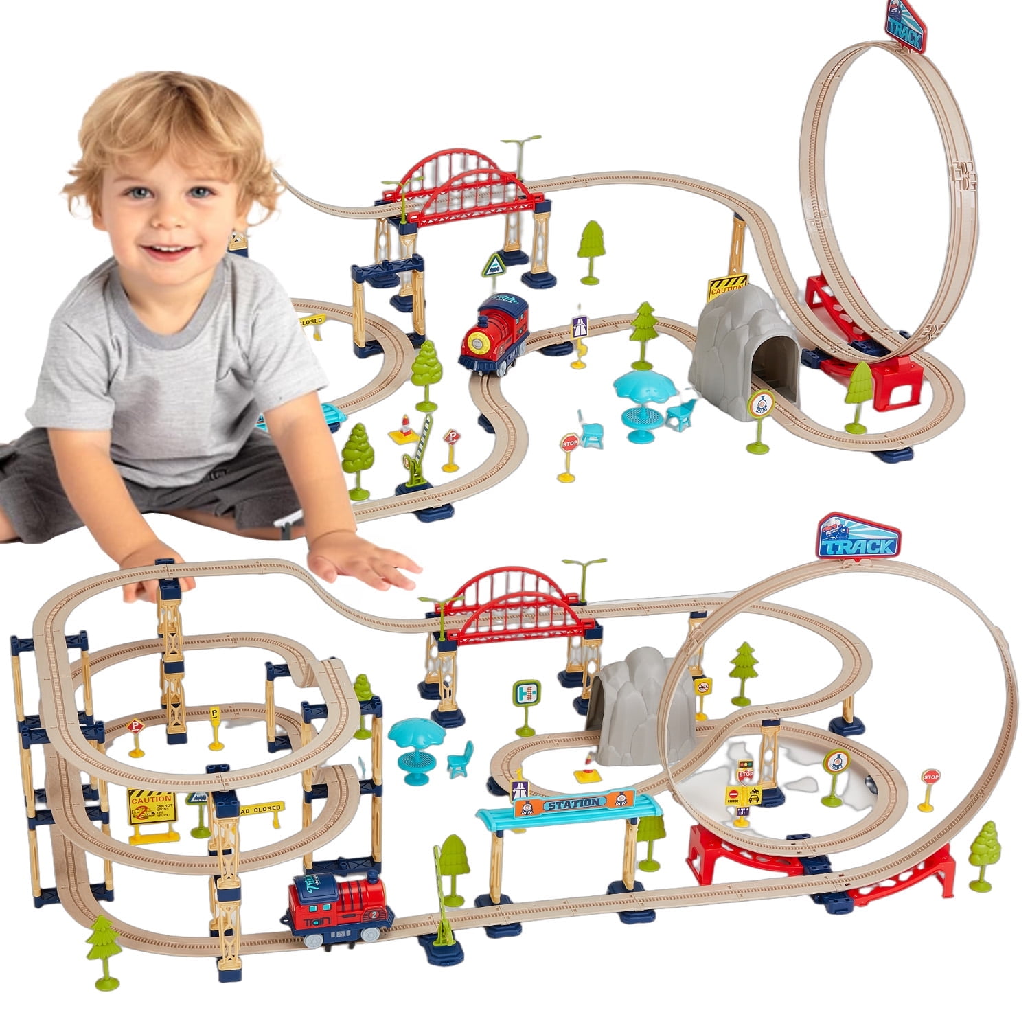 Lictin Train Track Toys for Kids, 146pcs Electric Train Set with Road ...