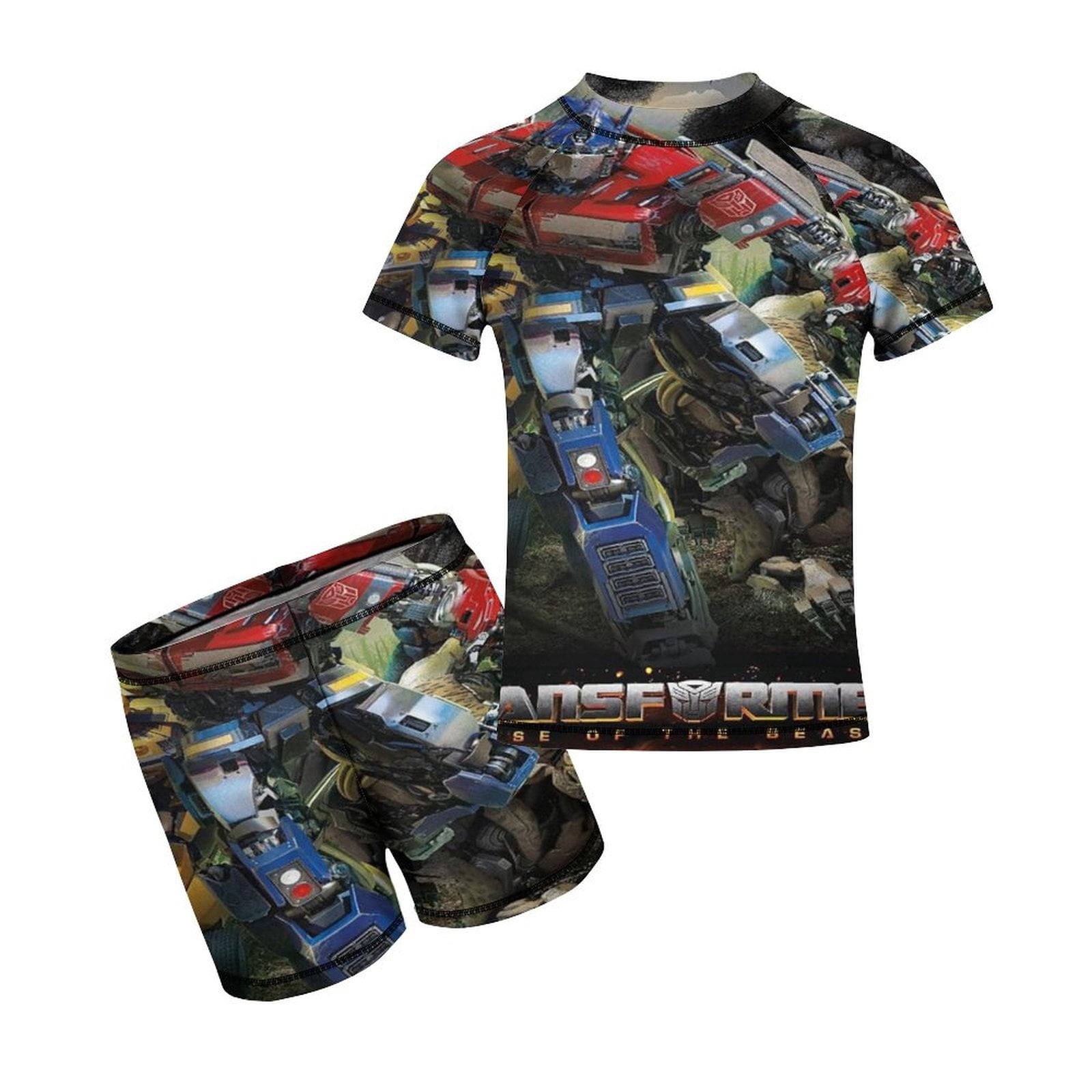 Kids Transformers Short Sleeve Swimwear Boys Two Piece Rash Guard Sets ...