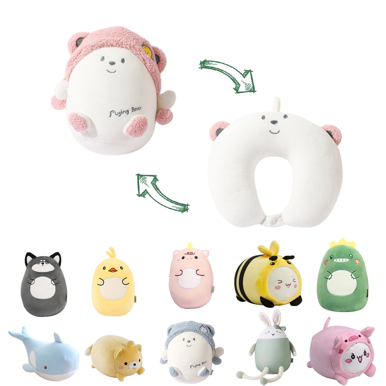 Kids Travel Pillow - 2-in-1 Deformable Kids Neck Pillow for Traveling ...