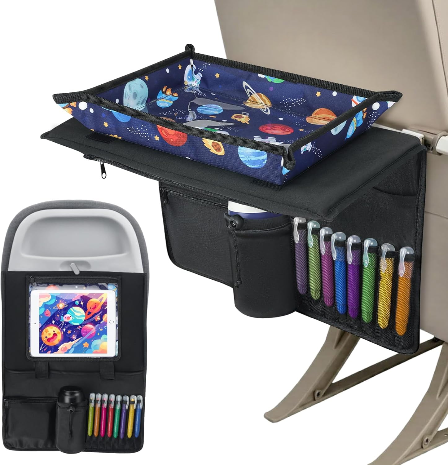 Kids Tray Table Cover with Pockets - Airplane Travel Essentials for ...
