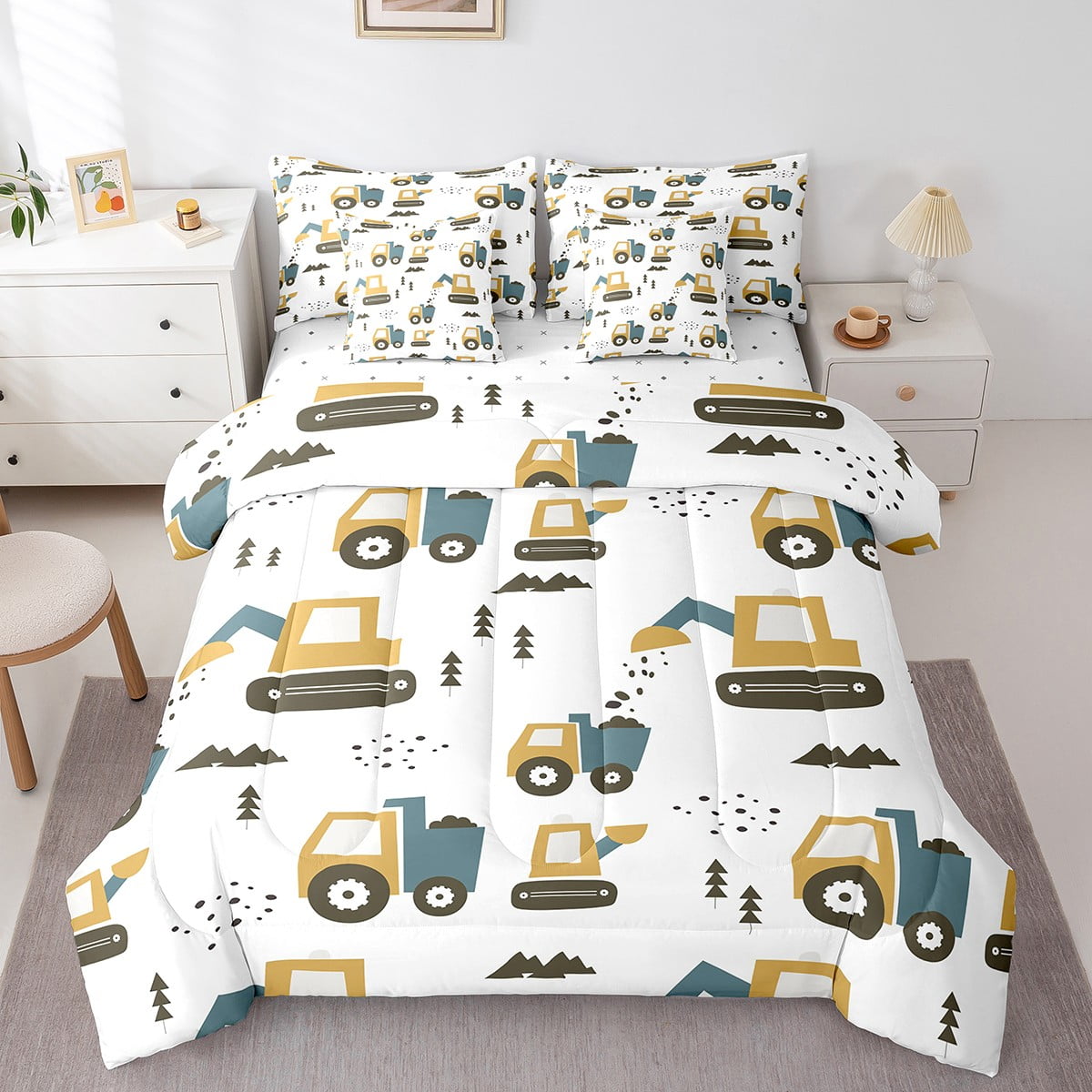 Kids Truck Bed in a Bag for Boys Construction Vehicle Bedding Set ...