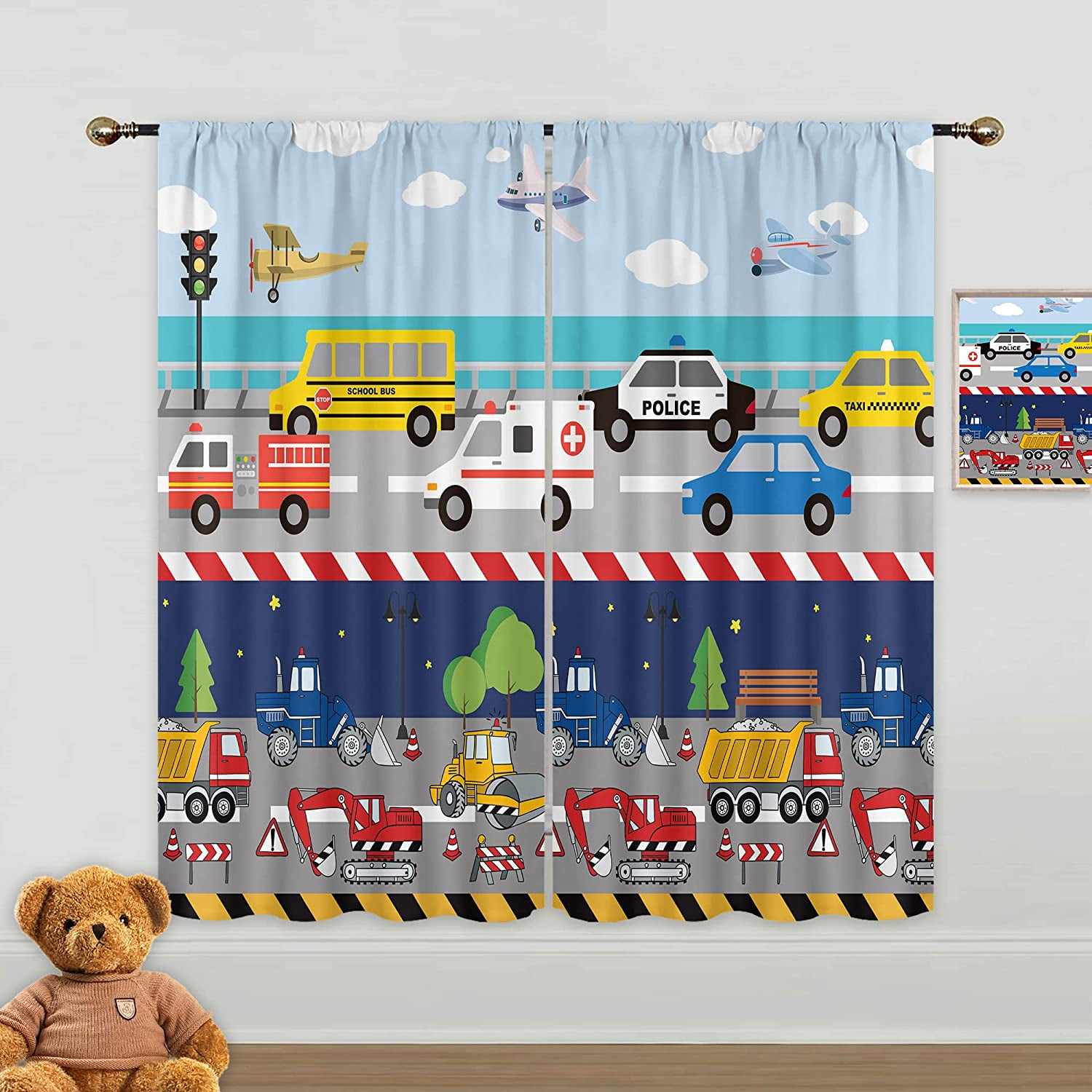 Kids Truck Curtains for Boys Bedroom, Construction Car Tractor Curtains ...