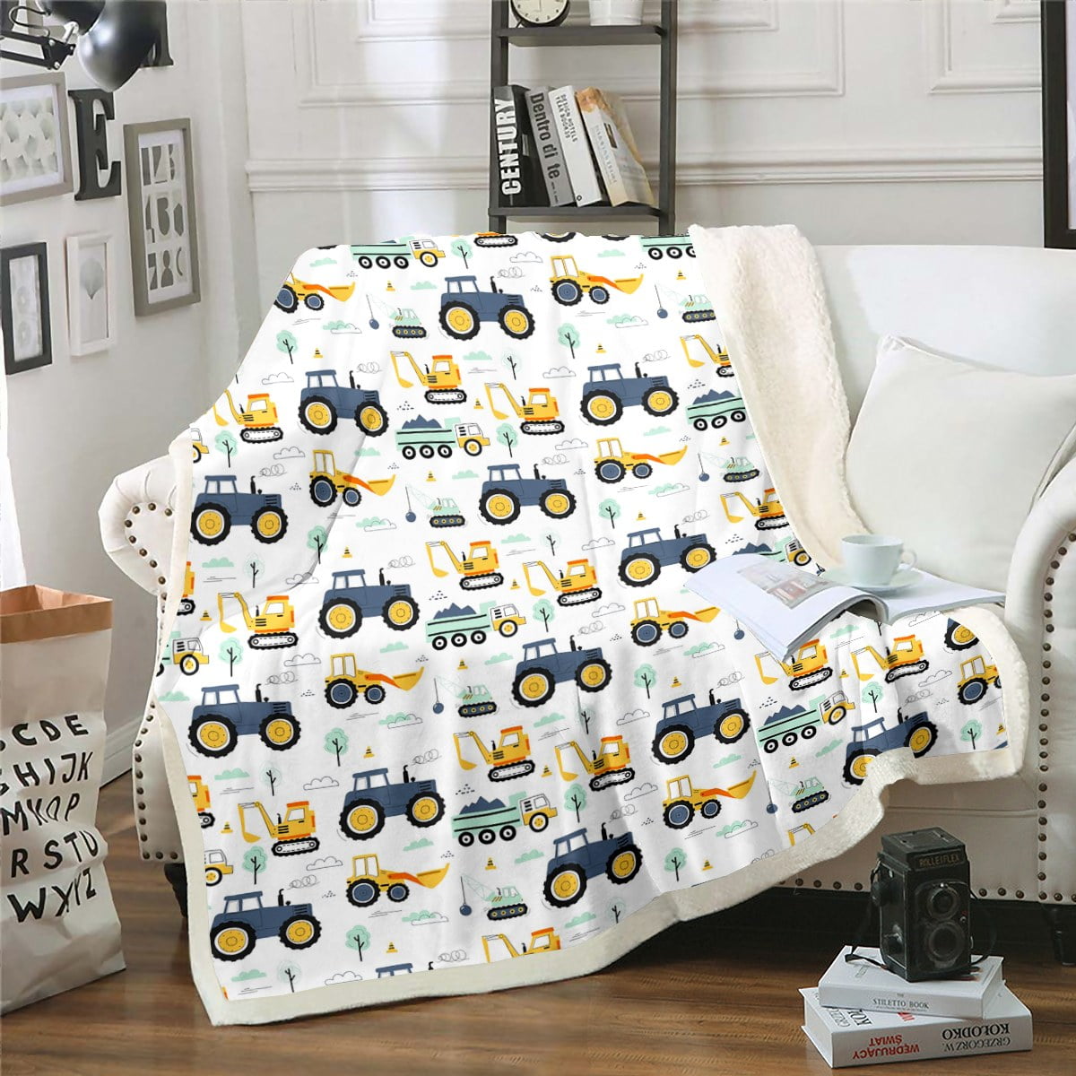 Kids Trucks Sherpa Blanket for Boys Girls Cartoon Tractor Blanket ...