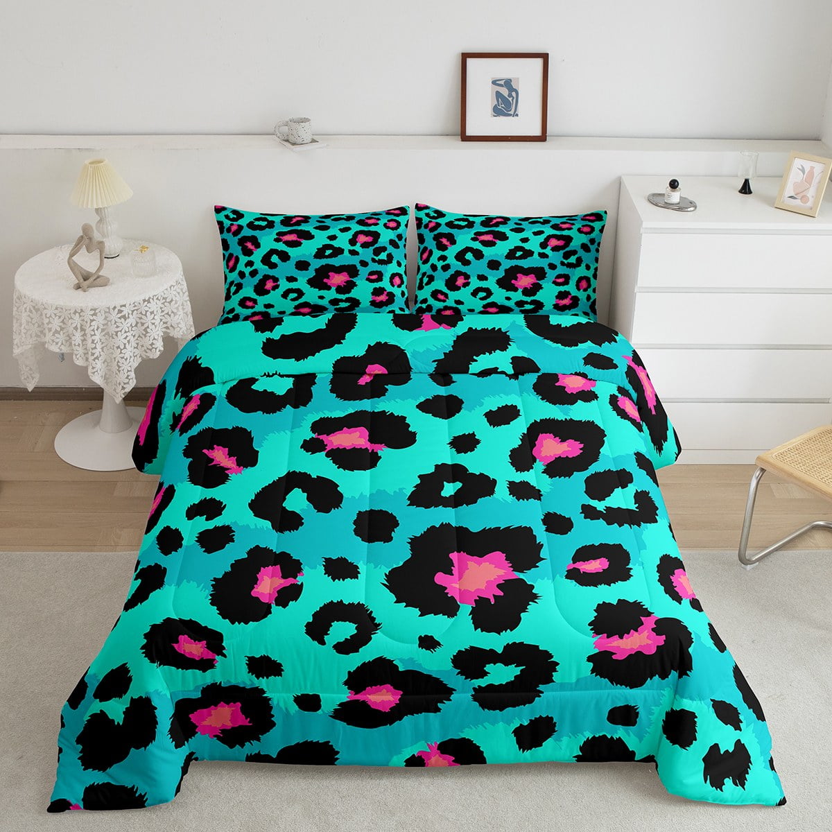 Turqoise Cheetah Print Bedding Set King Black Pink Leopard Print ...