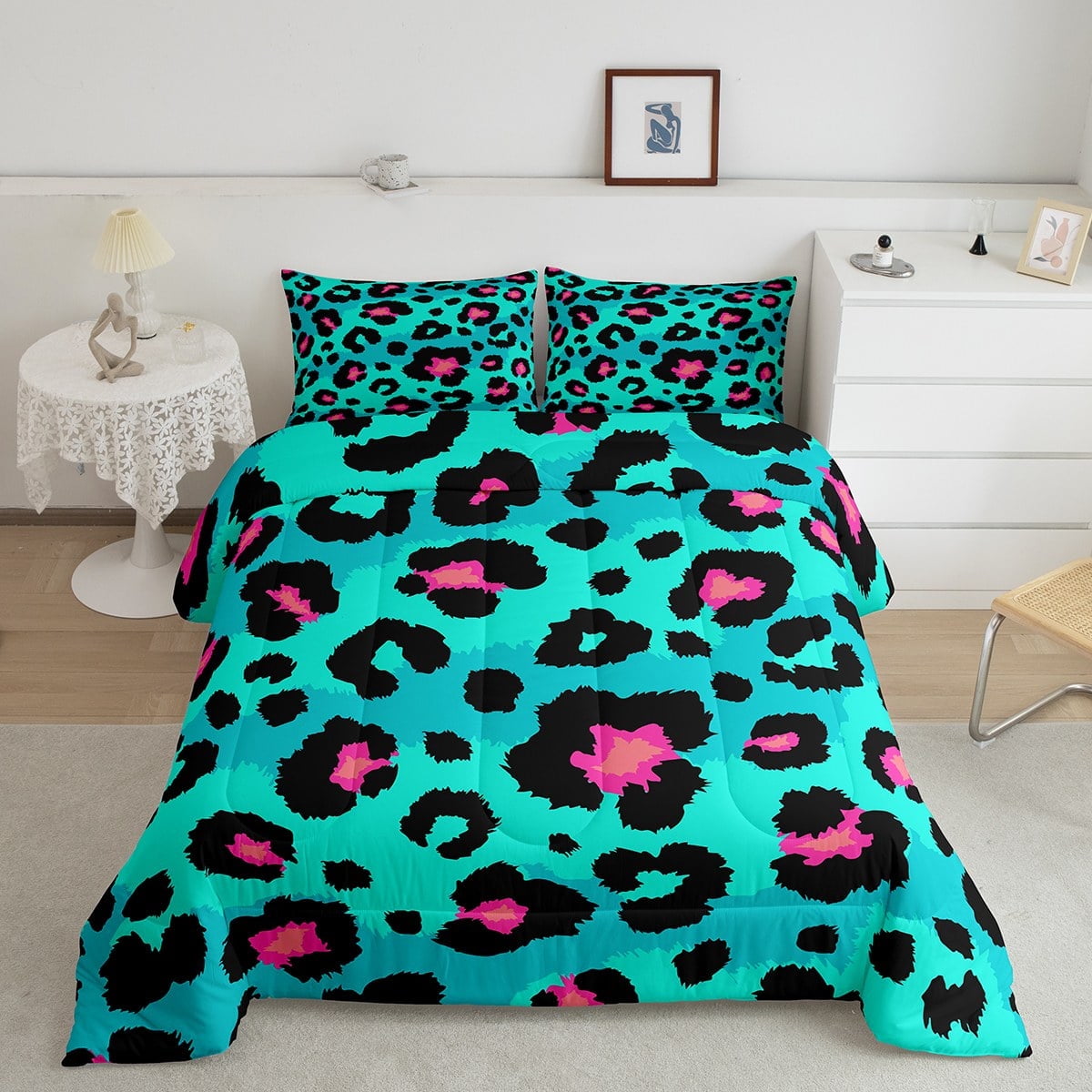 Turqoise Cheetah Print Comforter Set Full Black Pink Leopard Print ...