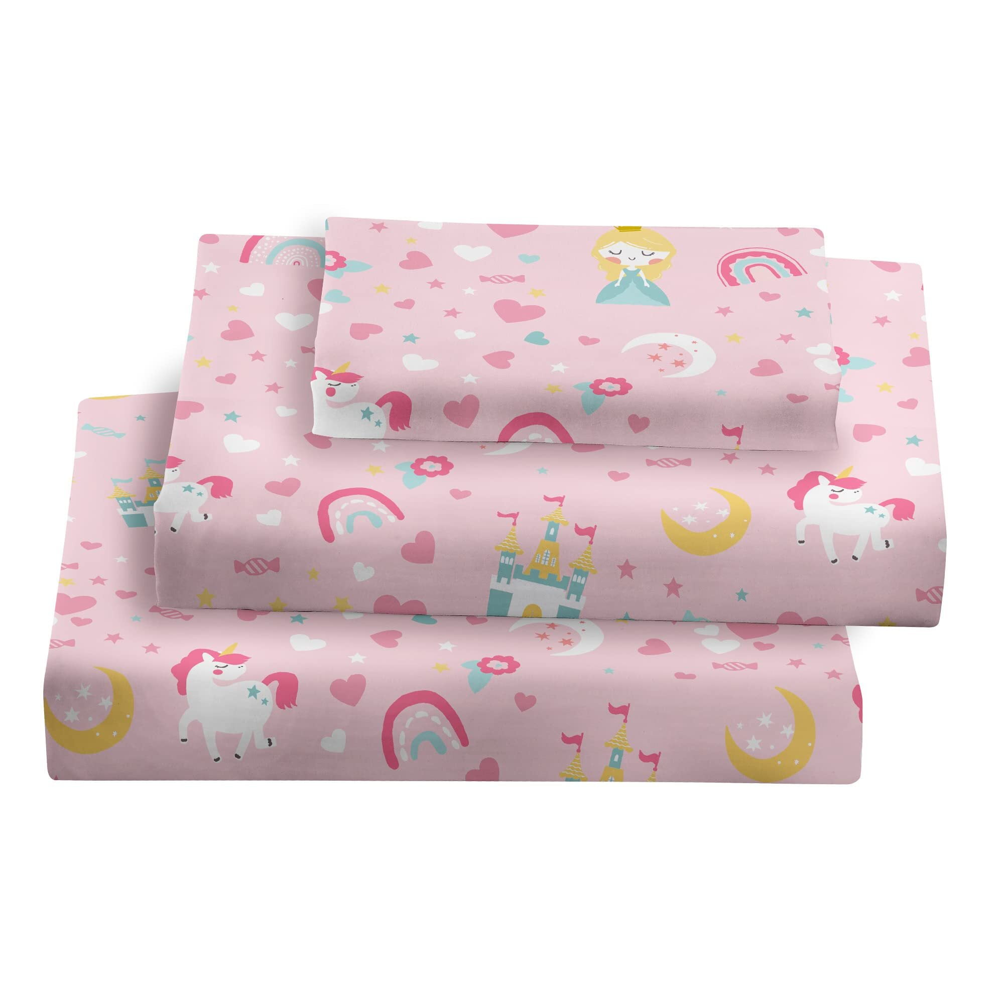 Walmart Kids Twin Microfiber Sheet Set - Girls Blush Pink Unicorn ...