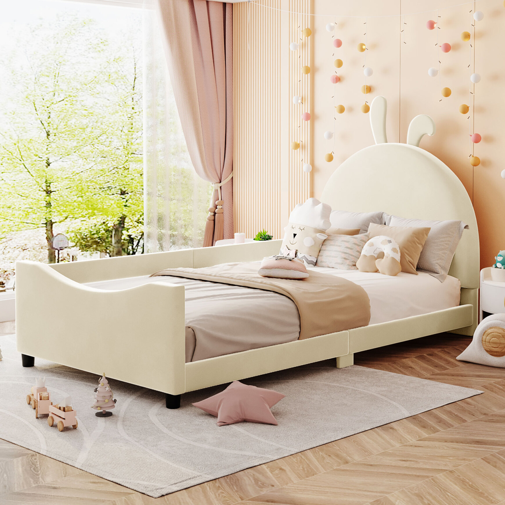 Kids Twin Size Upholstered Daybed, Modern Low Profile Bed with Rabbit ...
