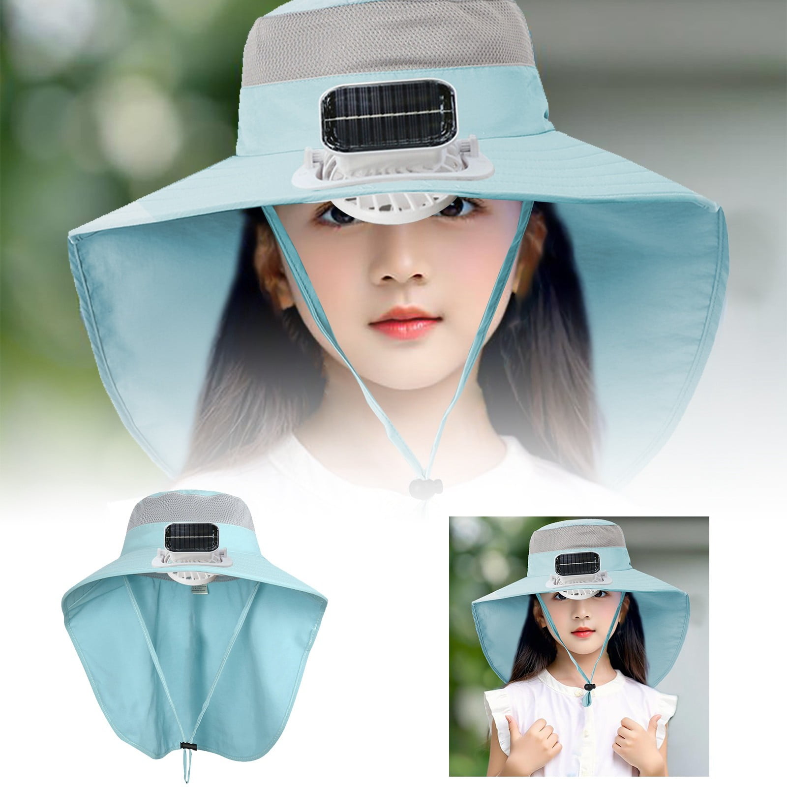 Kids UPF 50+ Solar Fan Hat, Wide Side Sun Hat with Solar Fan, Hat with ...