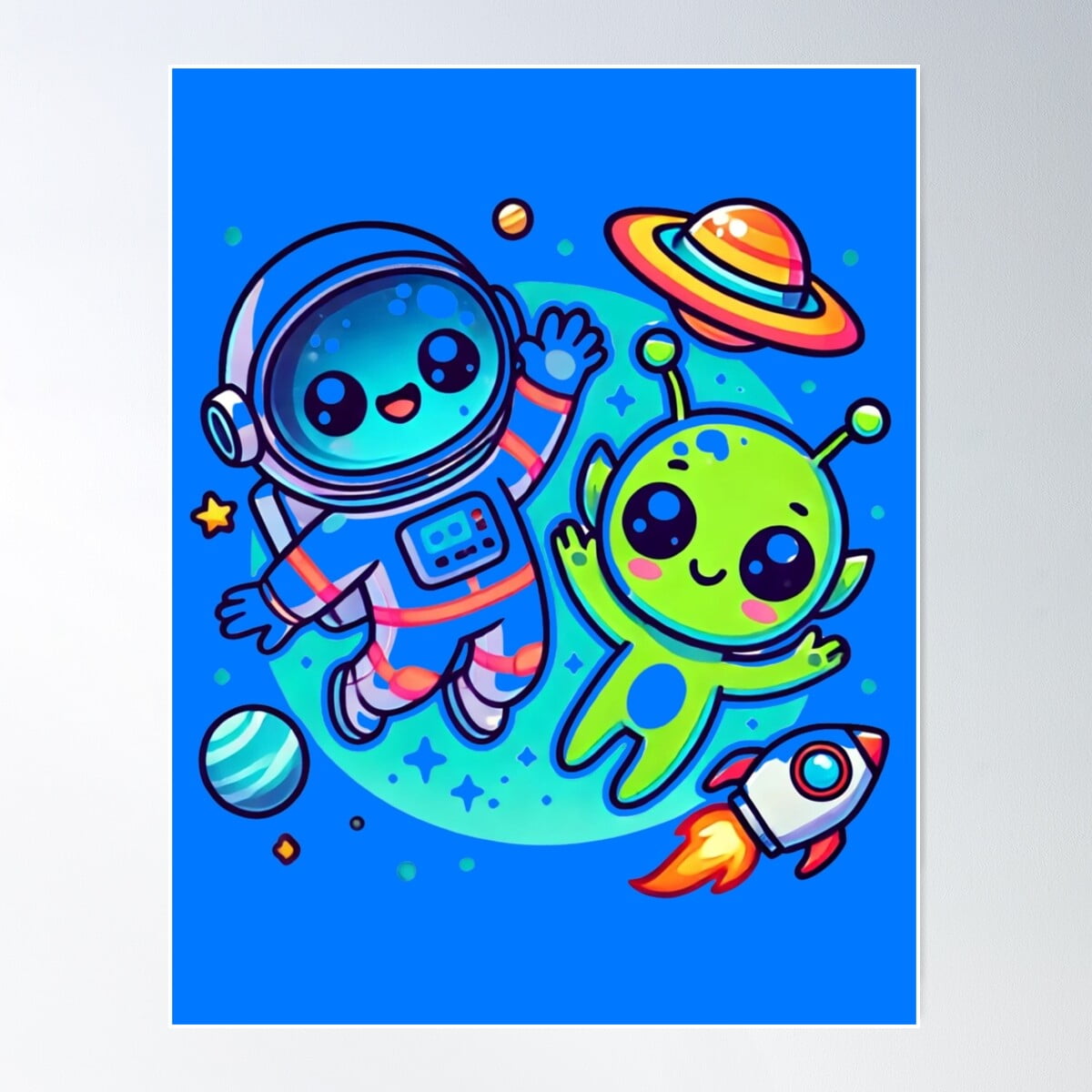 Kids Ufo Happy Aliens Poster Wall Art, Modern Wall Decor For Living ...