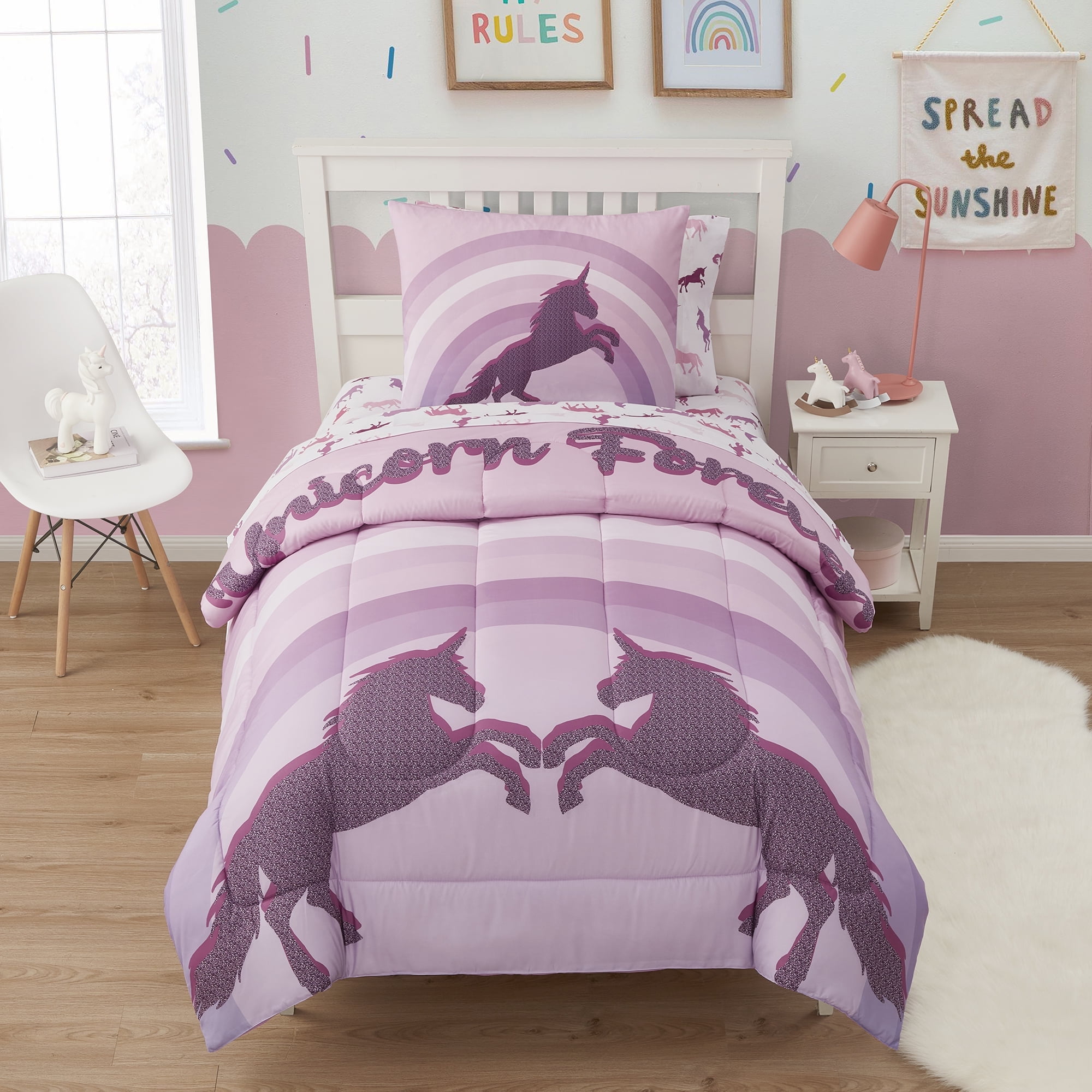 Kids Unicorn Forever Bed in a Bag 5 Piece Comforter, Sham & Sheet Set ...
