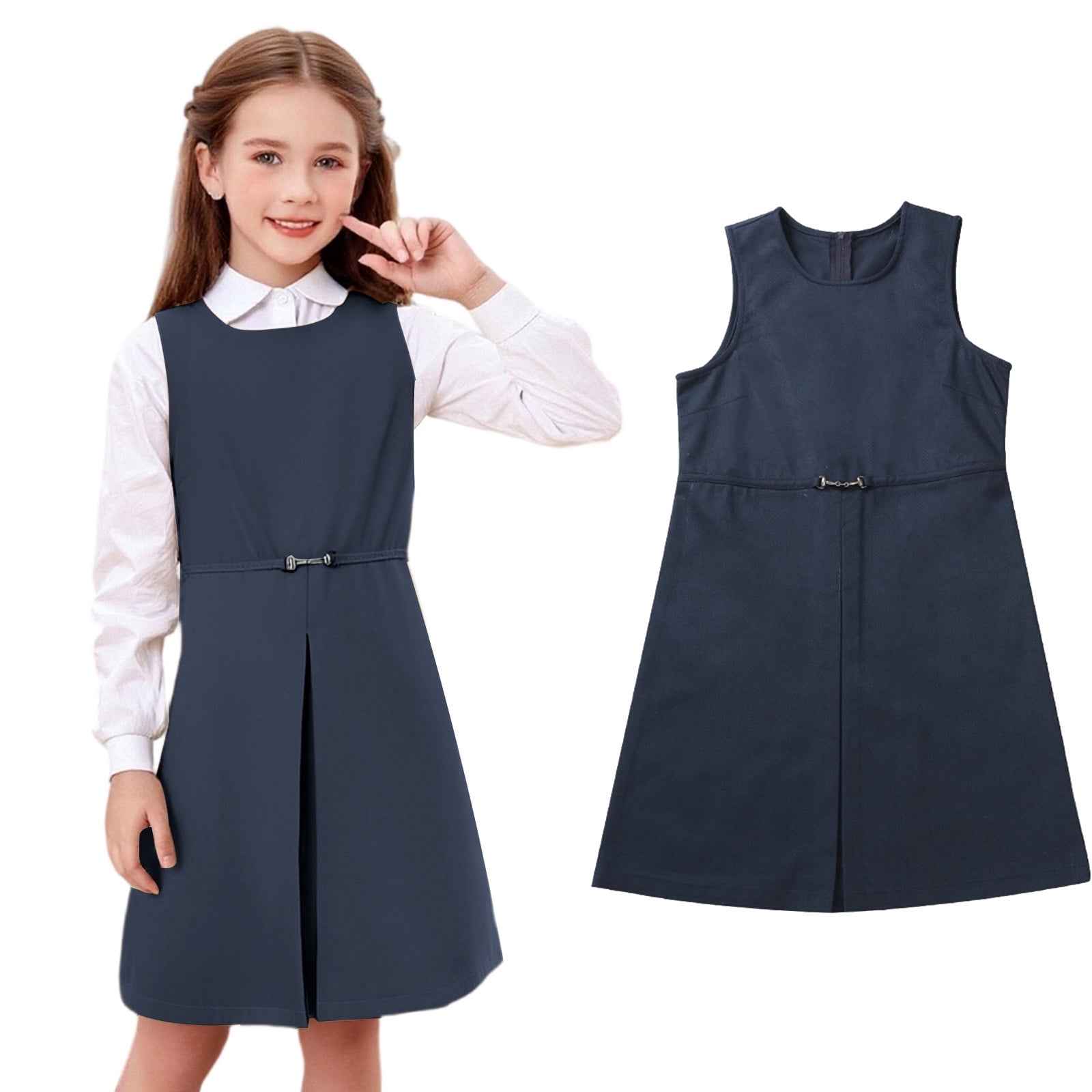 Kids Uniform Dresses for Girls Sleeveless Pull-On Navy Girls Dress Back ...