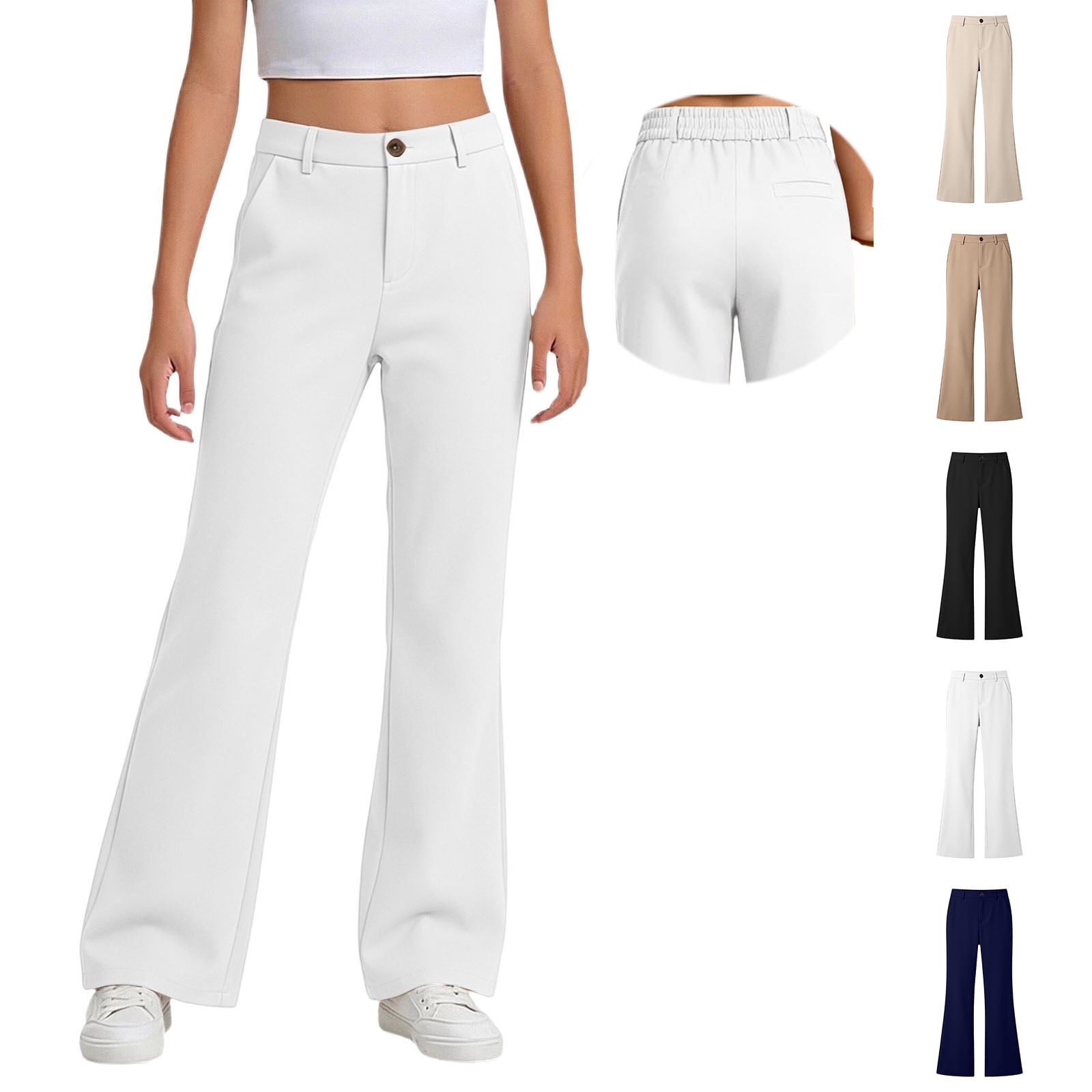 Kids Uniform Pants Elastic Waist Front Zipper Flare Pants White Uniform ...