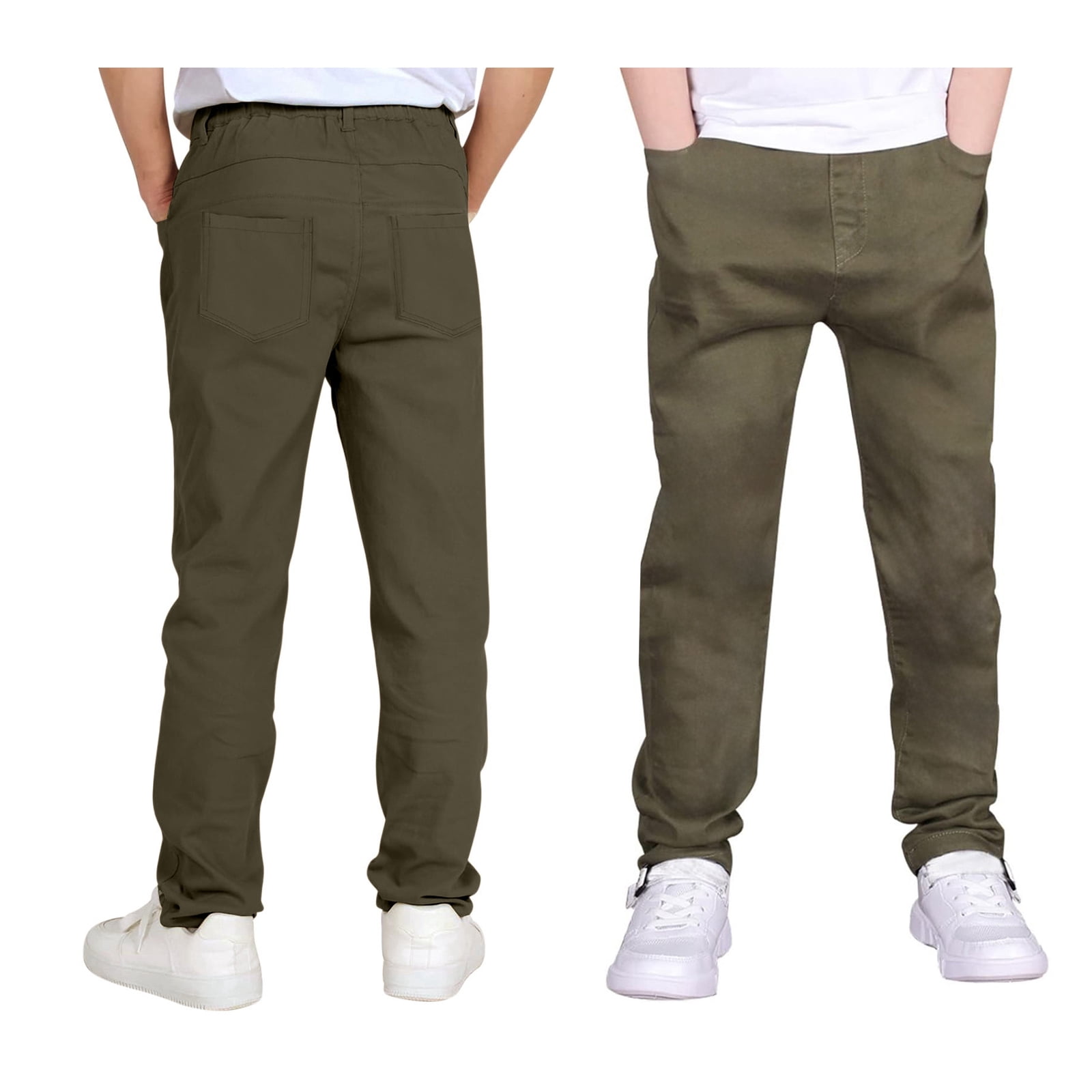 Kids Uniforms for Boys Straight Pants with Pockets Pull On Chino Pants ...