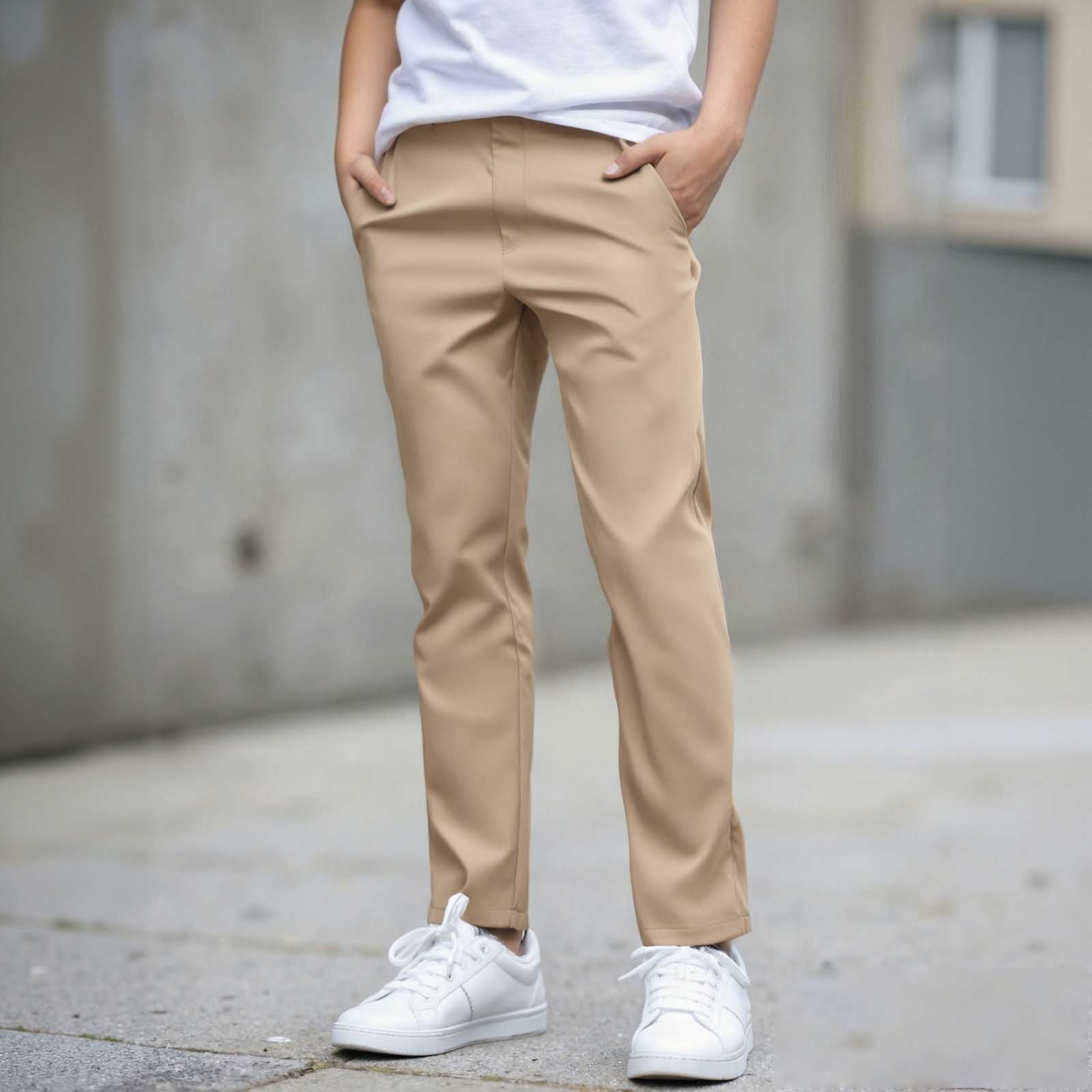 Kids Uniforms for Boys Straight Pants with Pockets Pull on Chino Pants ...