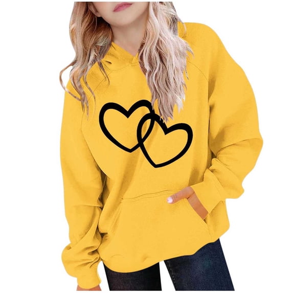 Kids Valentine Hoodies Long Sleeve Heart Print Sweatshirts Casual Loose ...
