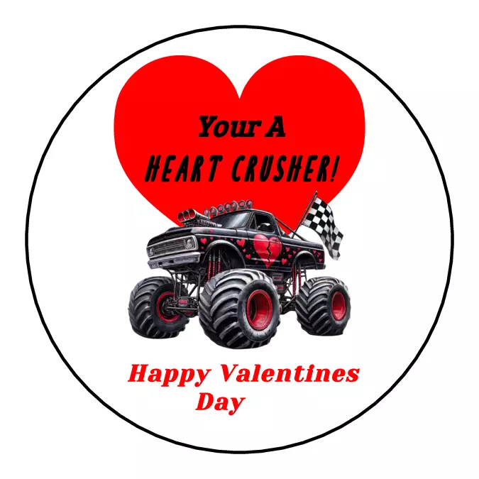 Kids Valentines Day Monster Truck Stickers Gift For You - Decorate ...