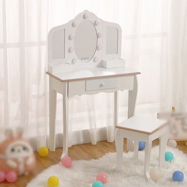 Ktaxon Kids' Wooden Vanity Table and Stool Set with 3 Mirrors, Princess ...